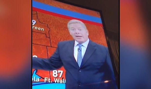 Try not to laugh as this Weatherman tries to conceal a fart on camera